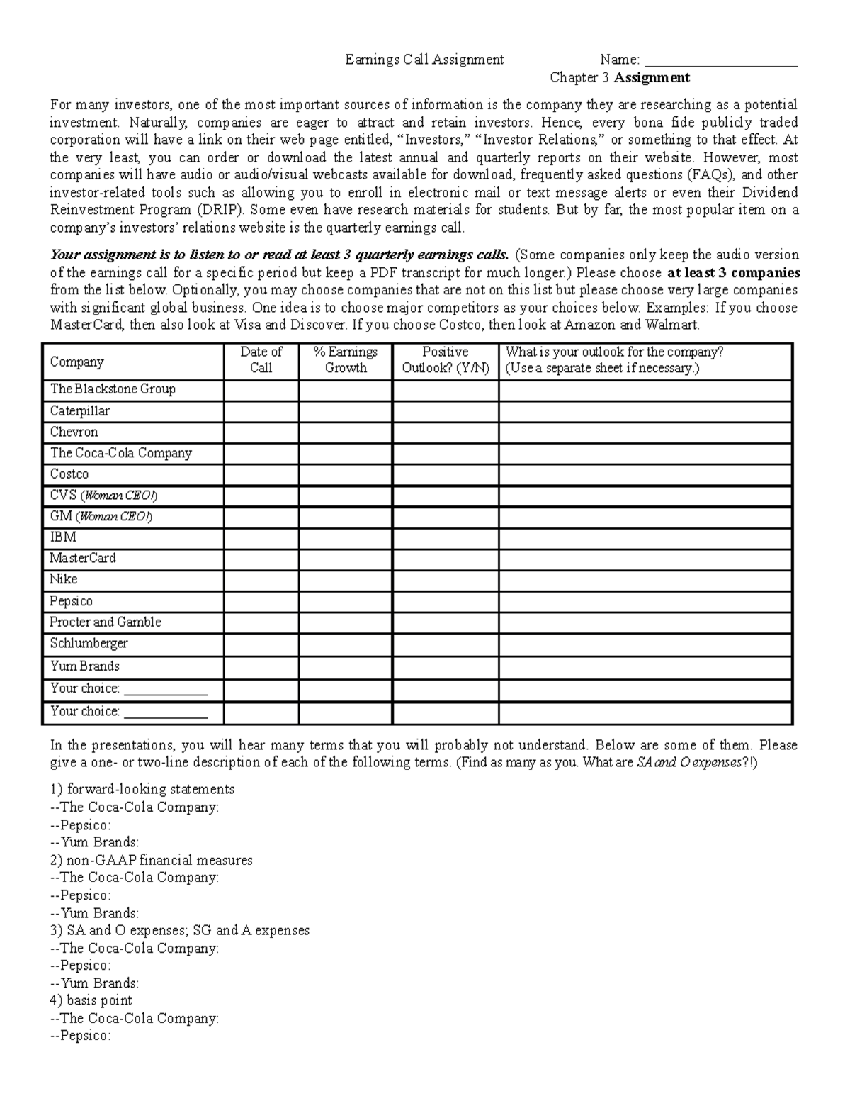 Chap03 Earnings Call Assignment - Earnings Call Assignment Name ...