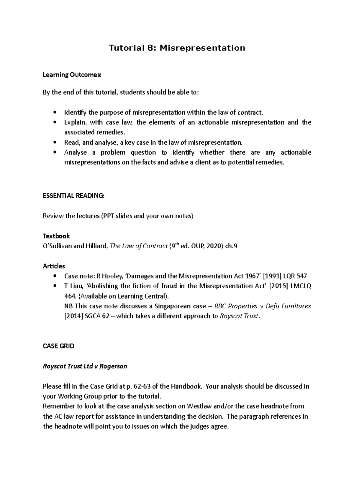 Tutorial 8 - Misrepresentation - Tutorial 8: Misrepresentation Learning ...