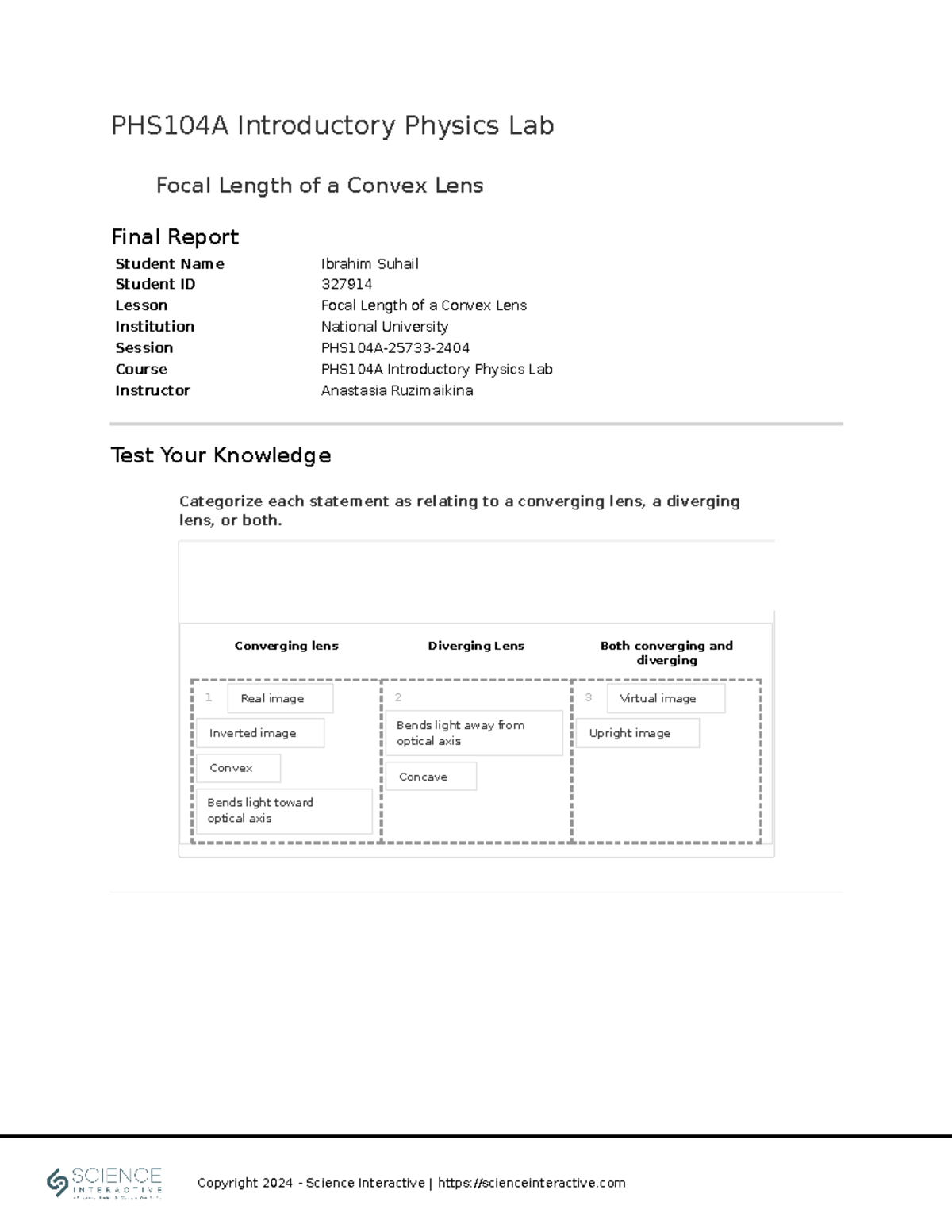 Report 17 - Lab Physics - Student Name Ibrahim Suhail Student ID 327914 ...