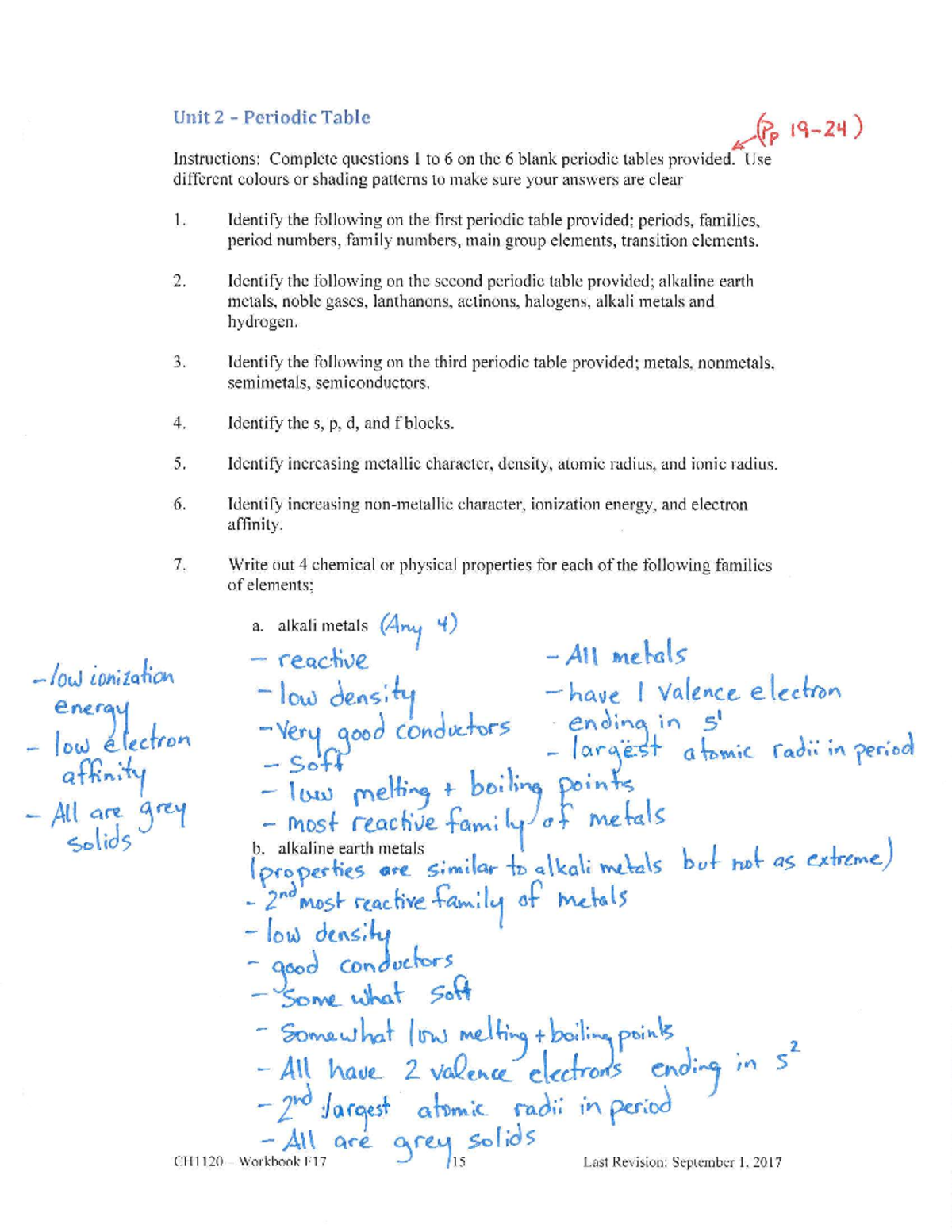 Workbook - Unit 2 - Periodic Table Answer Key - CH1120 - Studocu