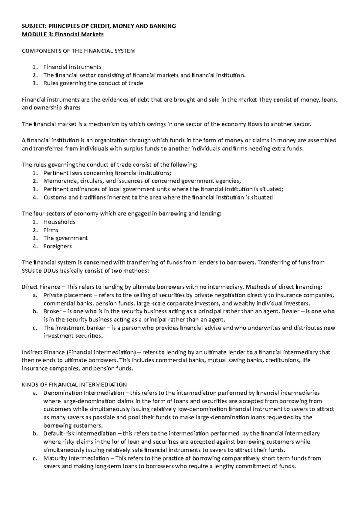FIN1 Module 3 - SUBJECT: PRINCIPLES OF CREDIT, MONEY AND BANKING MODULE ...