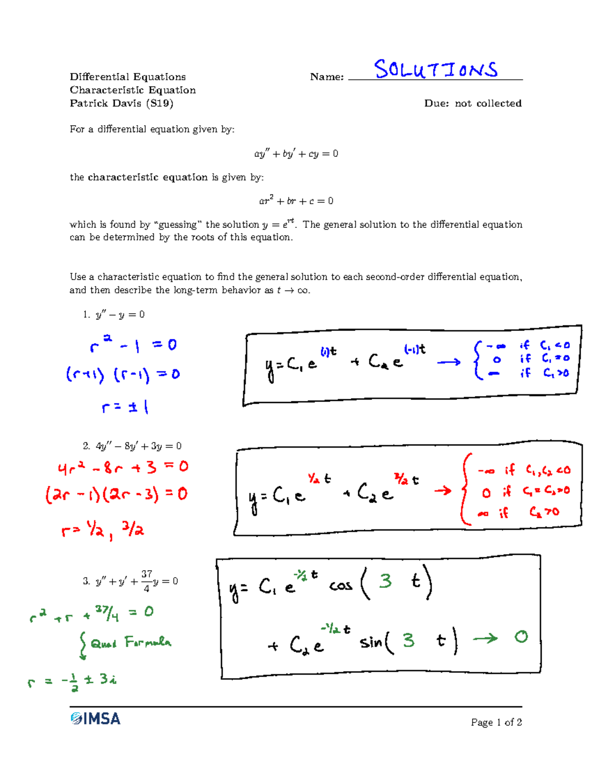 02-w1 Characteristic Equation Practice Solutions - Differential ...