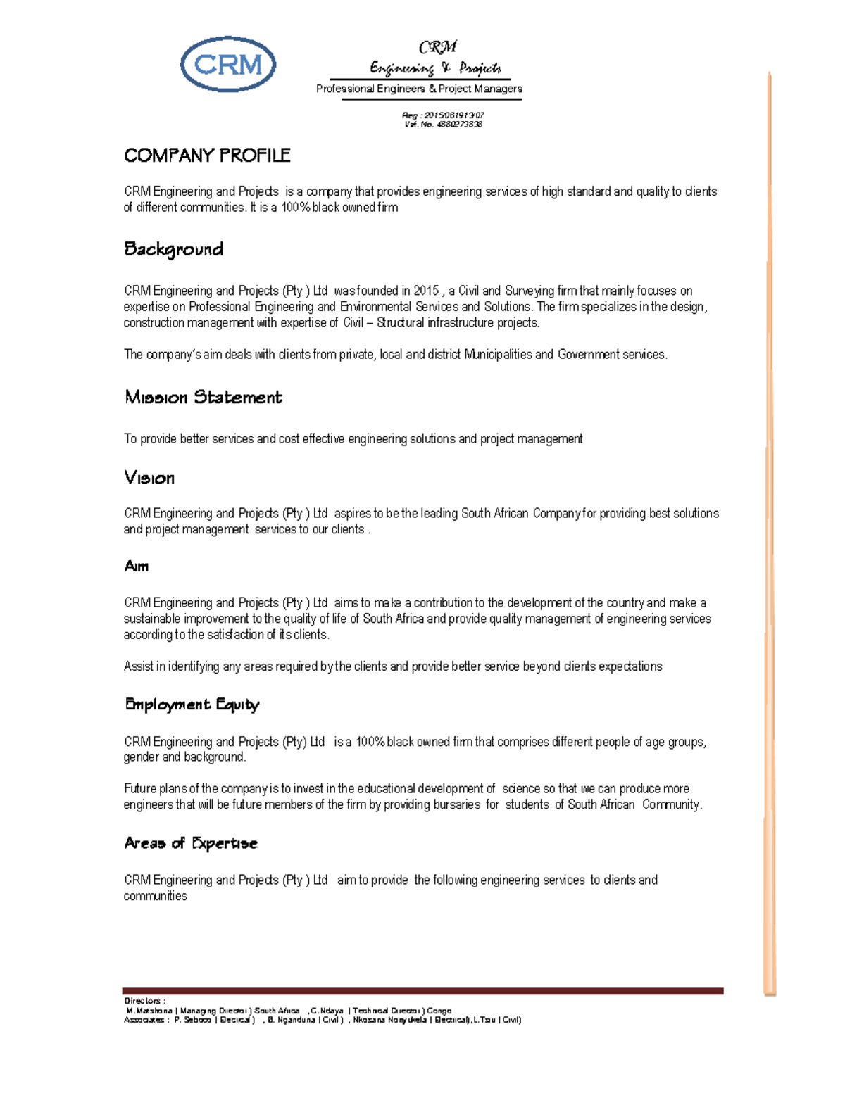 Profile & Mission Statement CRM Rev 4 - Directors : M ( Managing ...