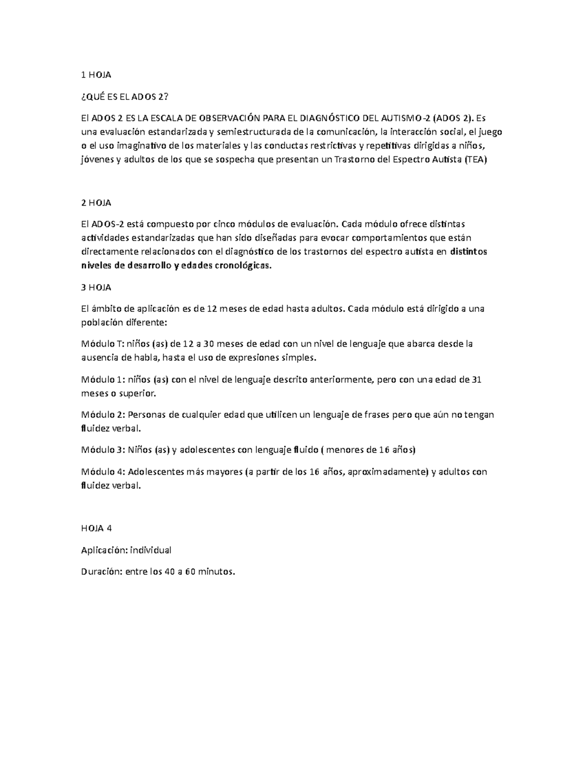 ¿Qué es el ADOS 2) - Informativo del instrumento ADOS 2 - 1 HOJA ¿QUÉ ...