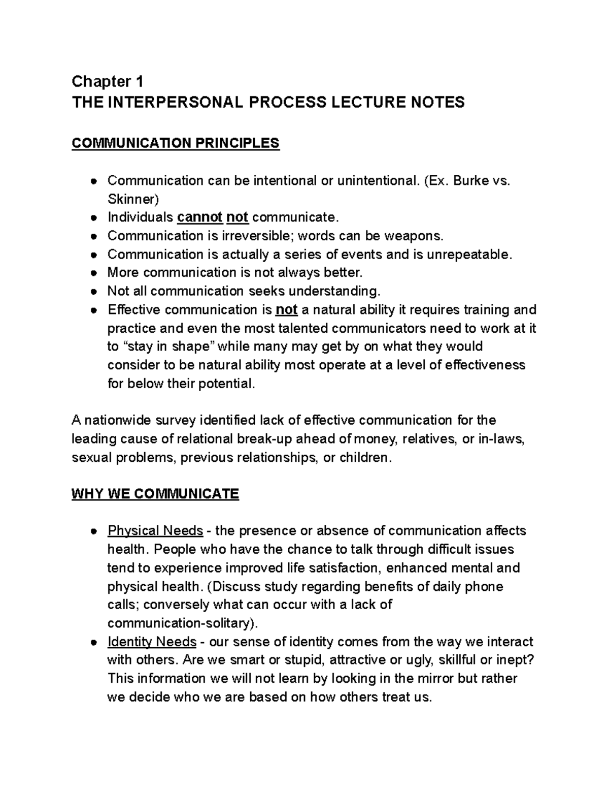 Chapter 1 THE Interpersonal Process Lecture Notes - Chapter 1 THE ...