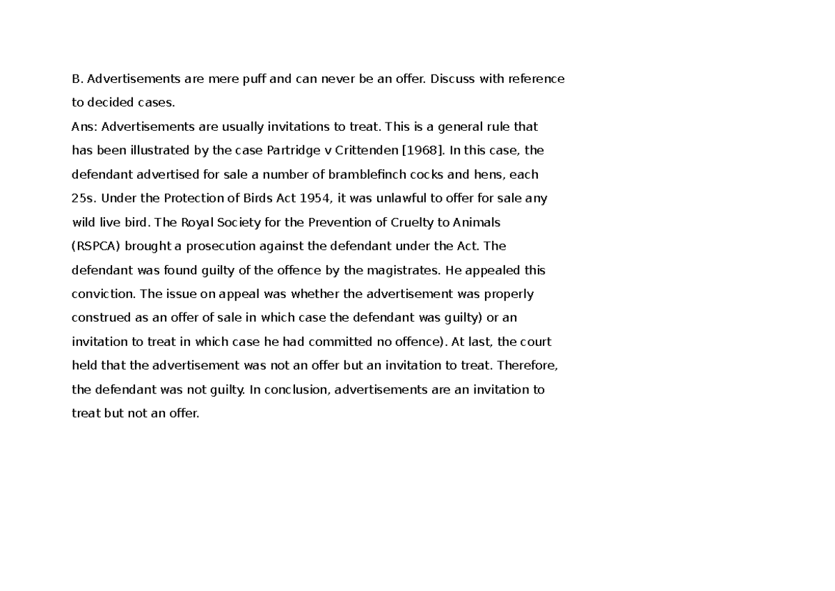 Contract Law Tutorial - B. Advertisements are mere puff and can never ...