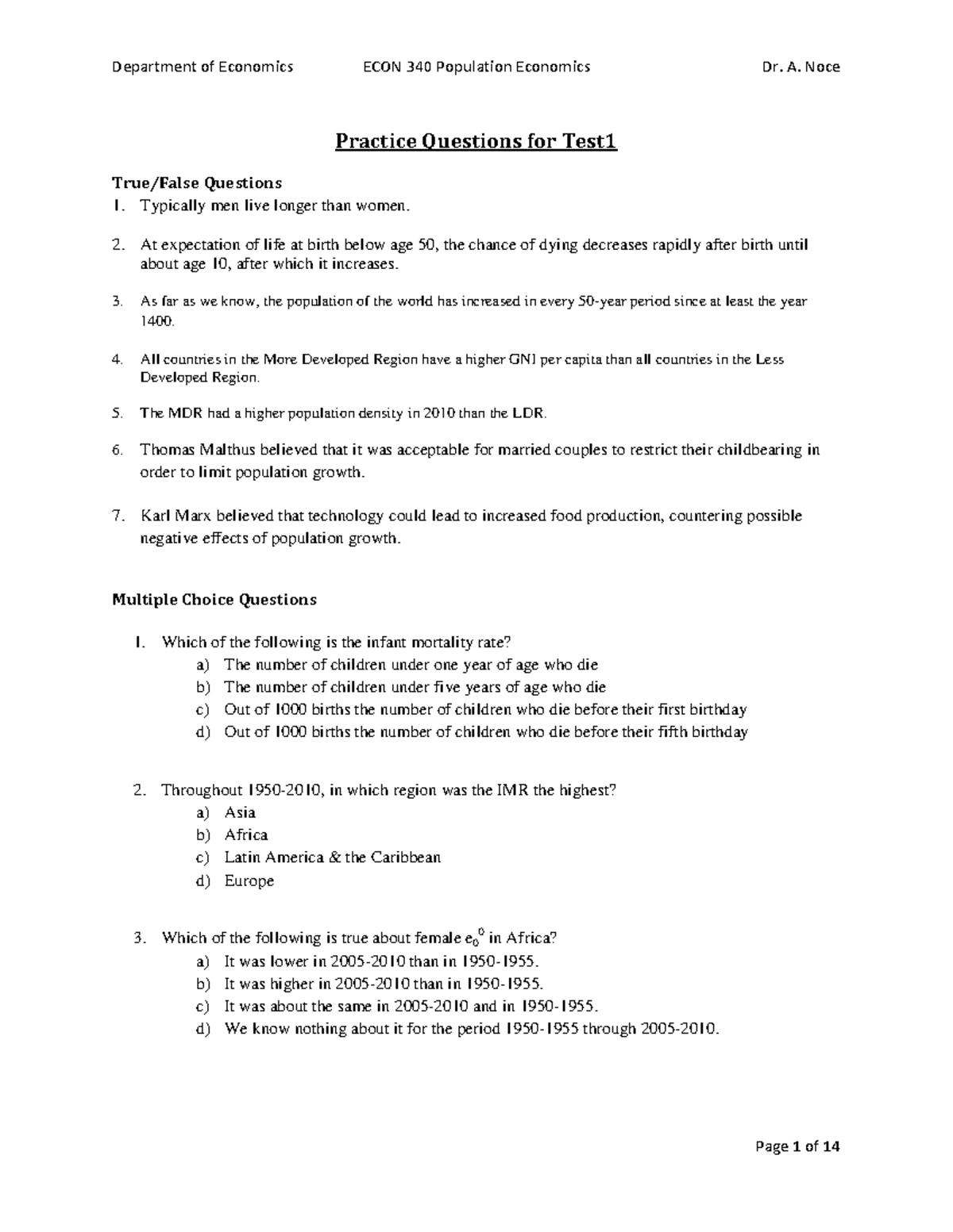 Test 1 Practice Q+A's - Questions and answers for test 1 - Practice ...