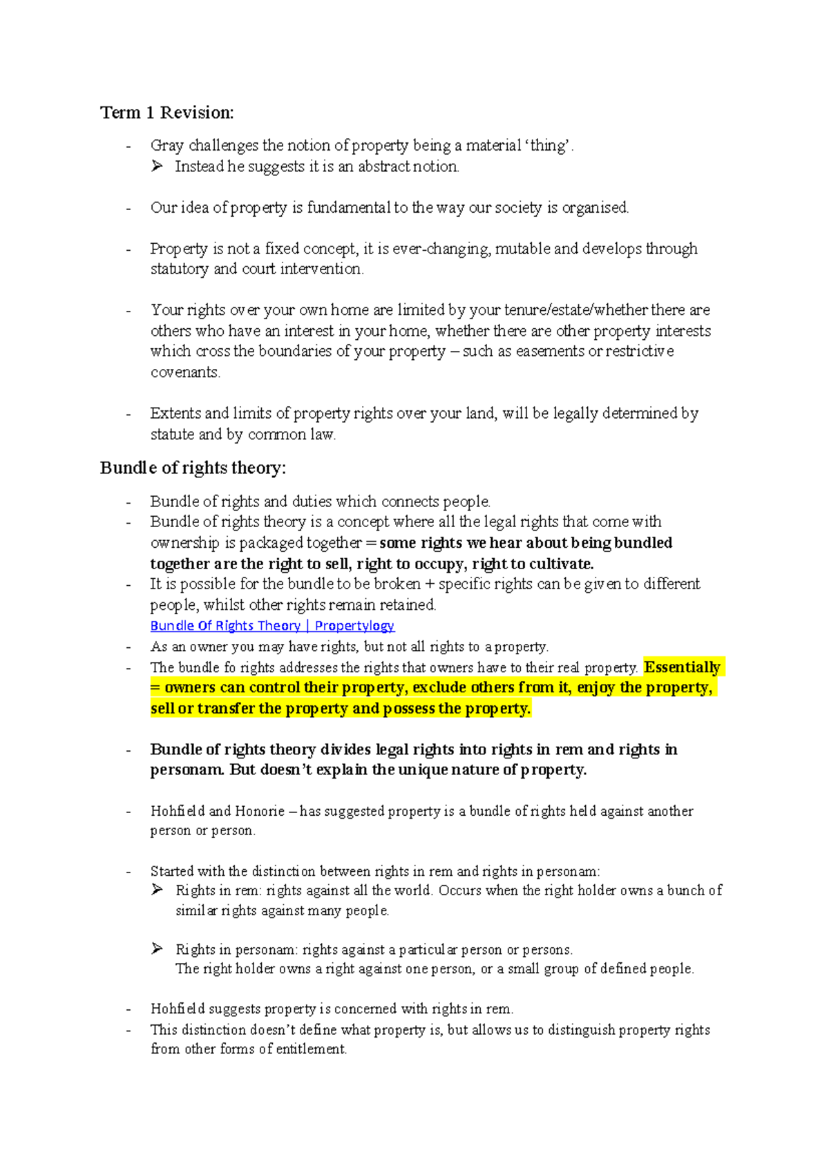 1 - What is property, bundle of rights, fixtures + chattels - Term 1 ...