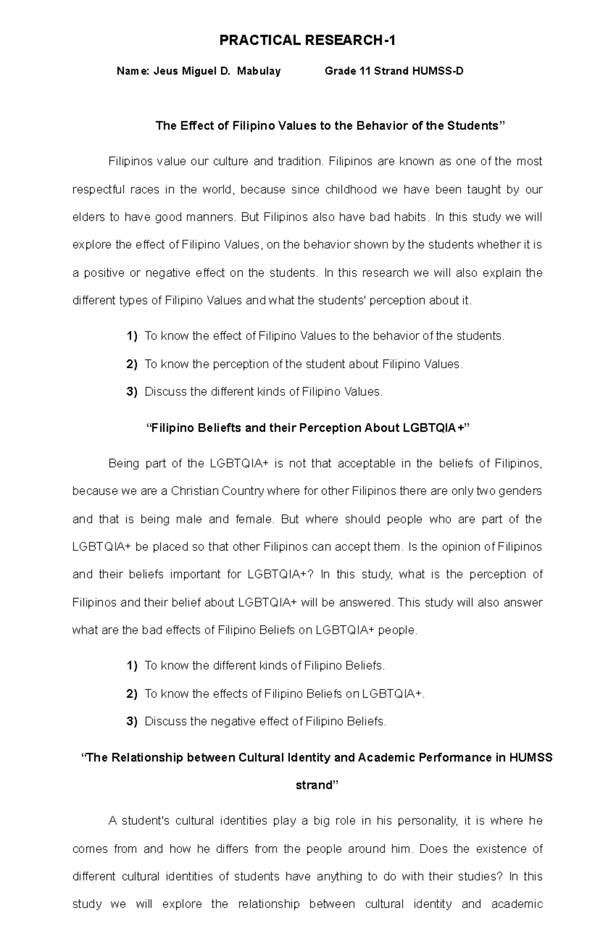 Practical Research - PRACTICAL RESEARCH- Name: Jeus Miguel D. Mabulay ...