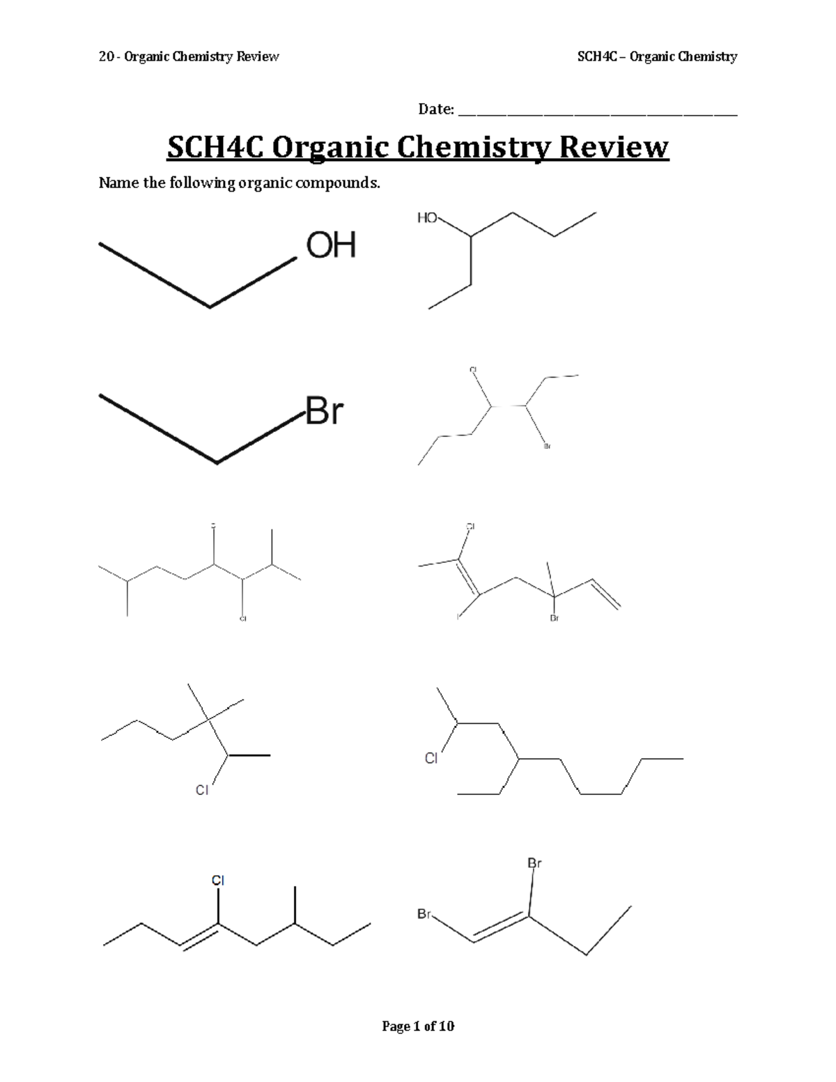 20 - Organic Chemistry Review - Date ...