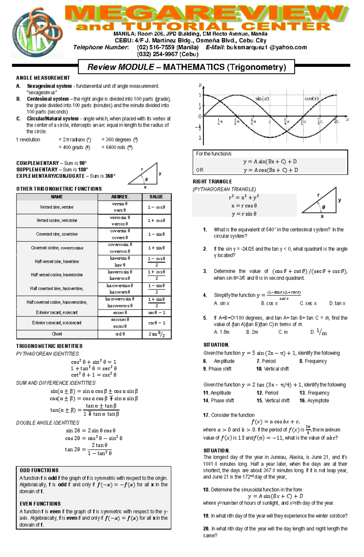 Review Module 02- Trigonometry- Part 1 - MANILA: Room 206, JPD Building ...