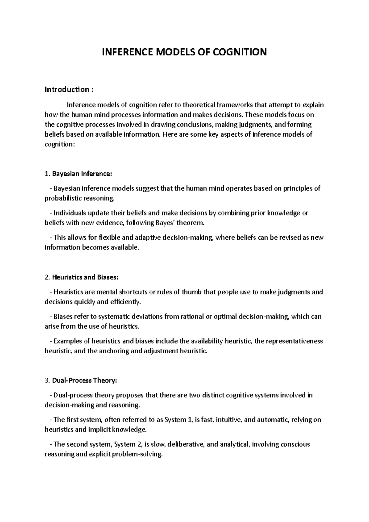 Inference Models Of Cognition Inference Models Of Cognition Introduction Inference Models Of