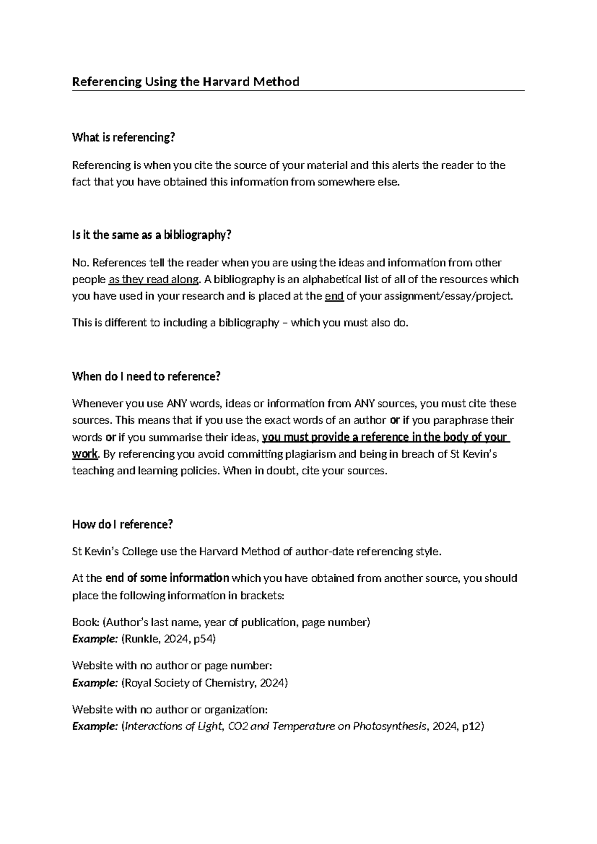 2024 Referencing using the Harvard method - Referencing Using the ...