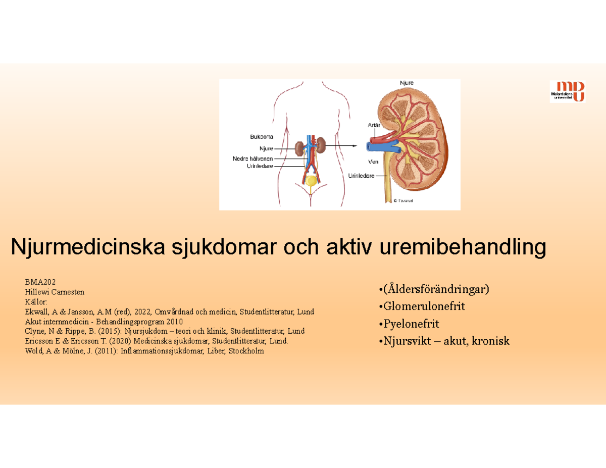 Åhörarkopior Njurmedicinska sjukdomar BMA202 ht-22 helsidesbilder ...