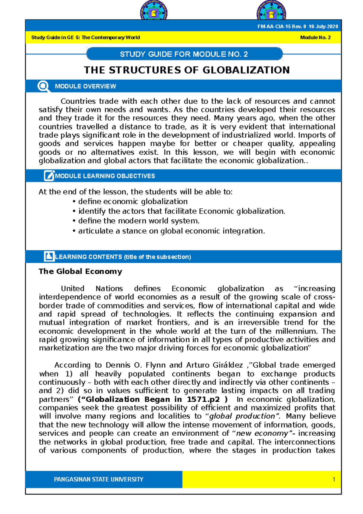 GE 5 SG 2 - Notes - THE STRUCTURES OF GLOBALIZATION MODULE OVERVIEW ...