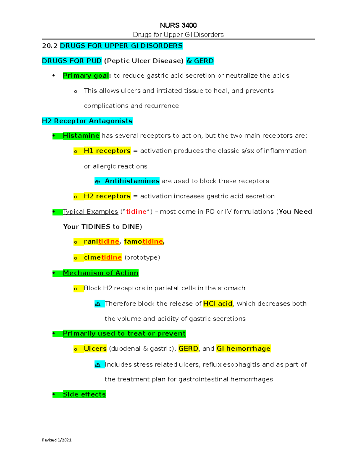 20.2 Upper GI meds student outline - Drugs for Upper GI Disorders 20 ...