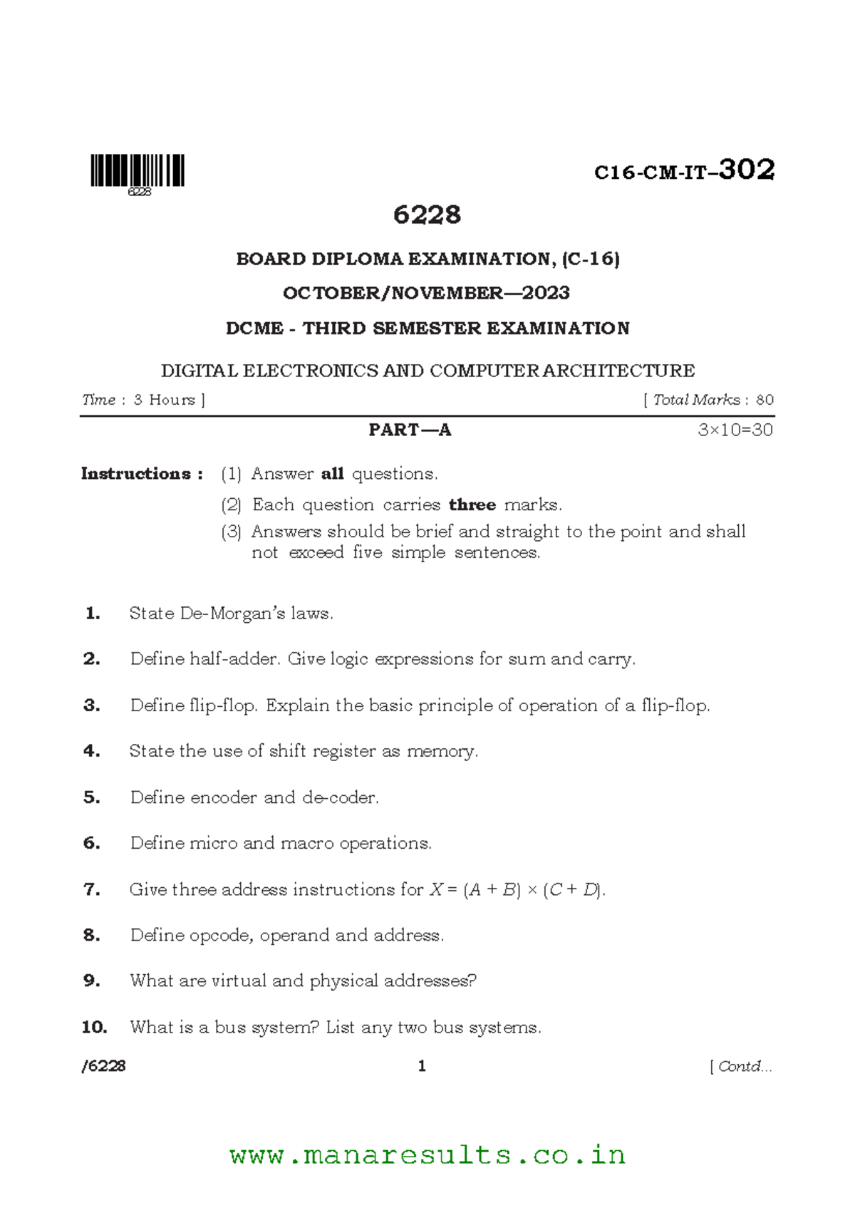 C16-CM-302112023 - Hgggv - 351 351 351 351 * * * PART—A 3×10 ...