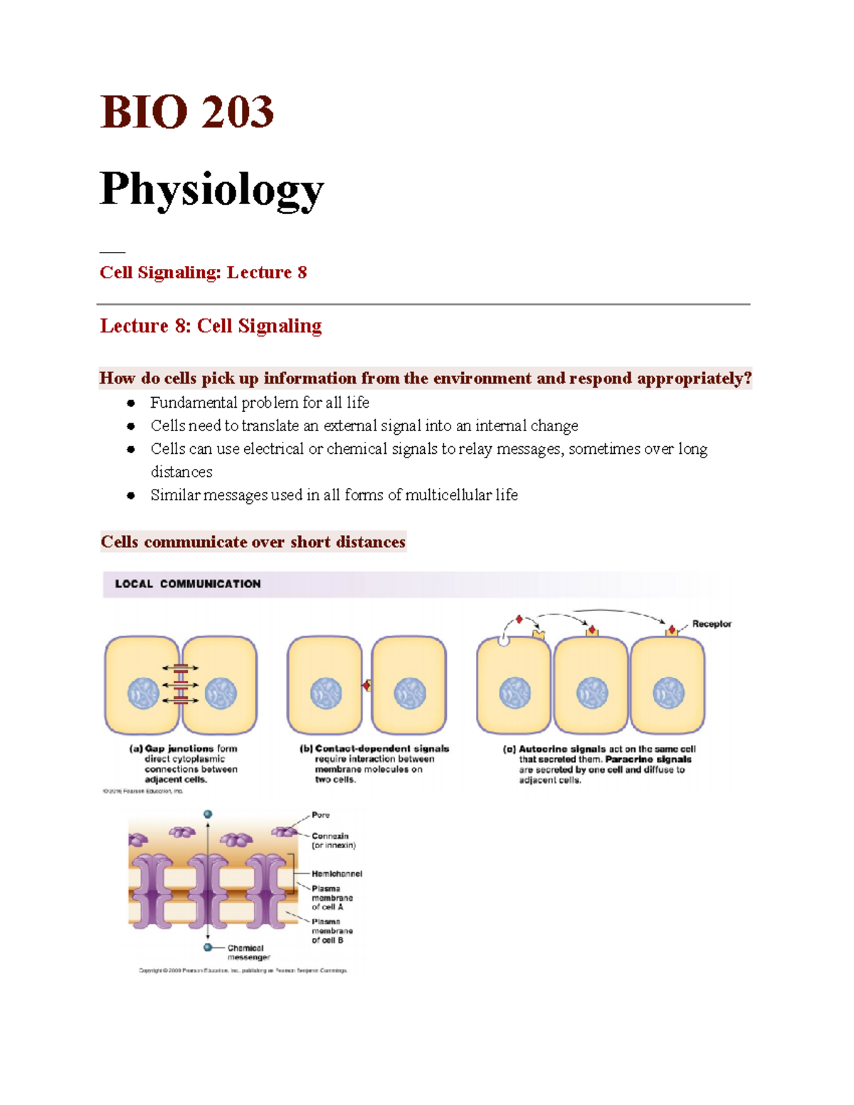 BIO 203 Cell Signaling L8 - BIO 203 Physiology ___ Cell Signaling ...