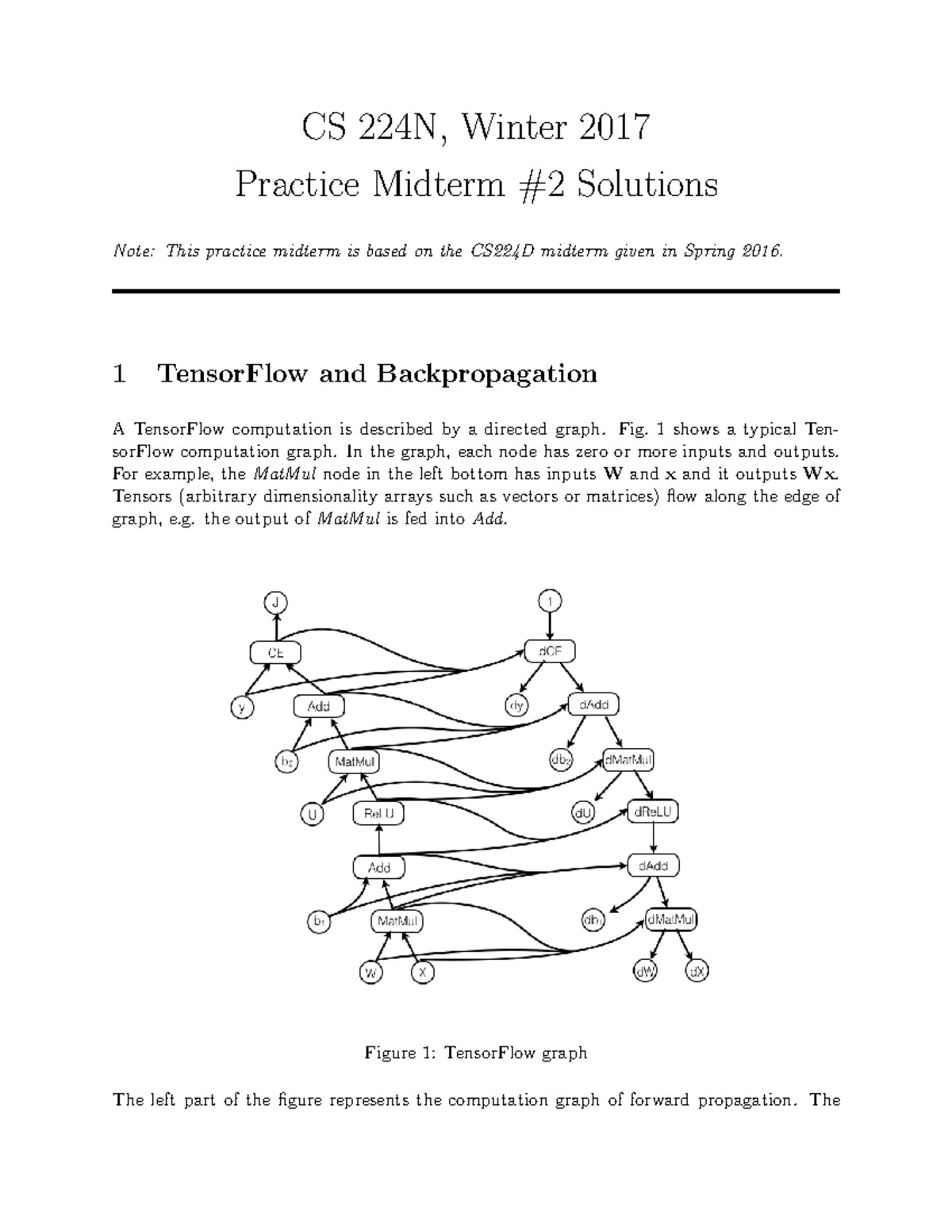 Cs224n practice midterm 2 sol - CS 224N, Winter 2017 Practice Midterm ...