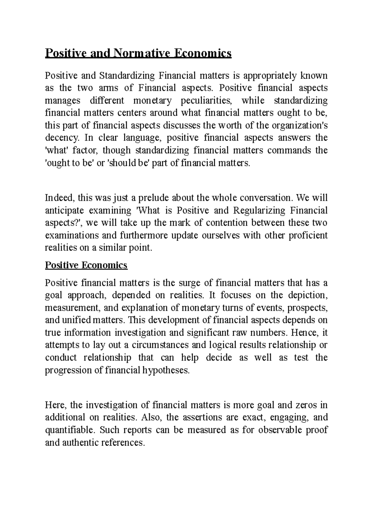 Positive and Normative Economics - Positive and Normative Economics ...