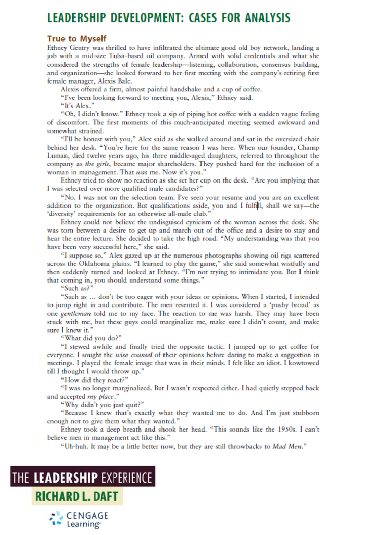 10. True to Myself - LEADERSHIP DEVELOPMENT: CASES FOR ANALYSIS True to ...