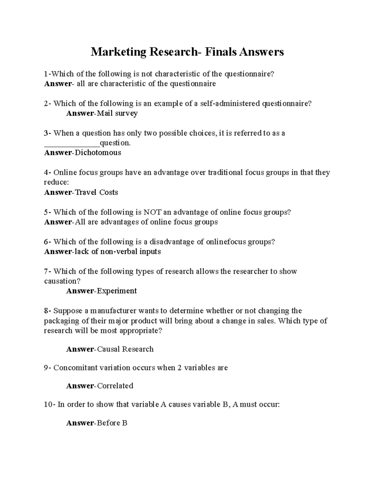 Marketing Research - Quiz answers - RSMT 5001 - Humber College - Studocu