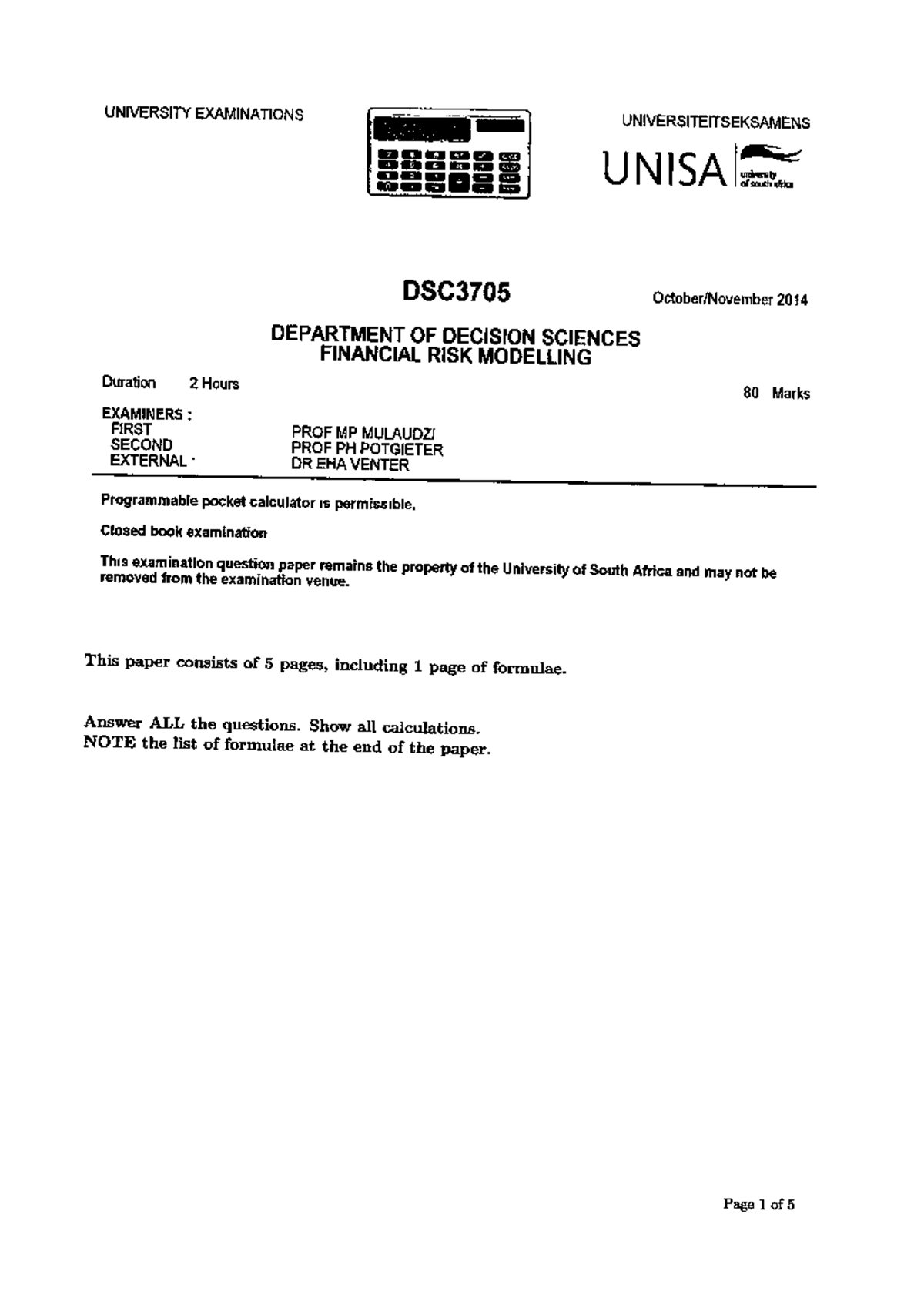 DSC3705 2014 10 E 1 - Notes - UNIVERSITY EXAMINATIONS ...
