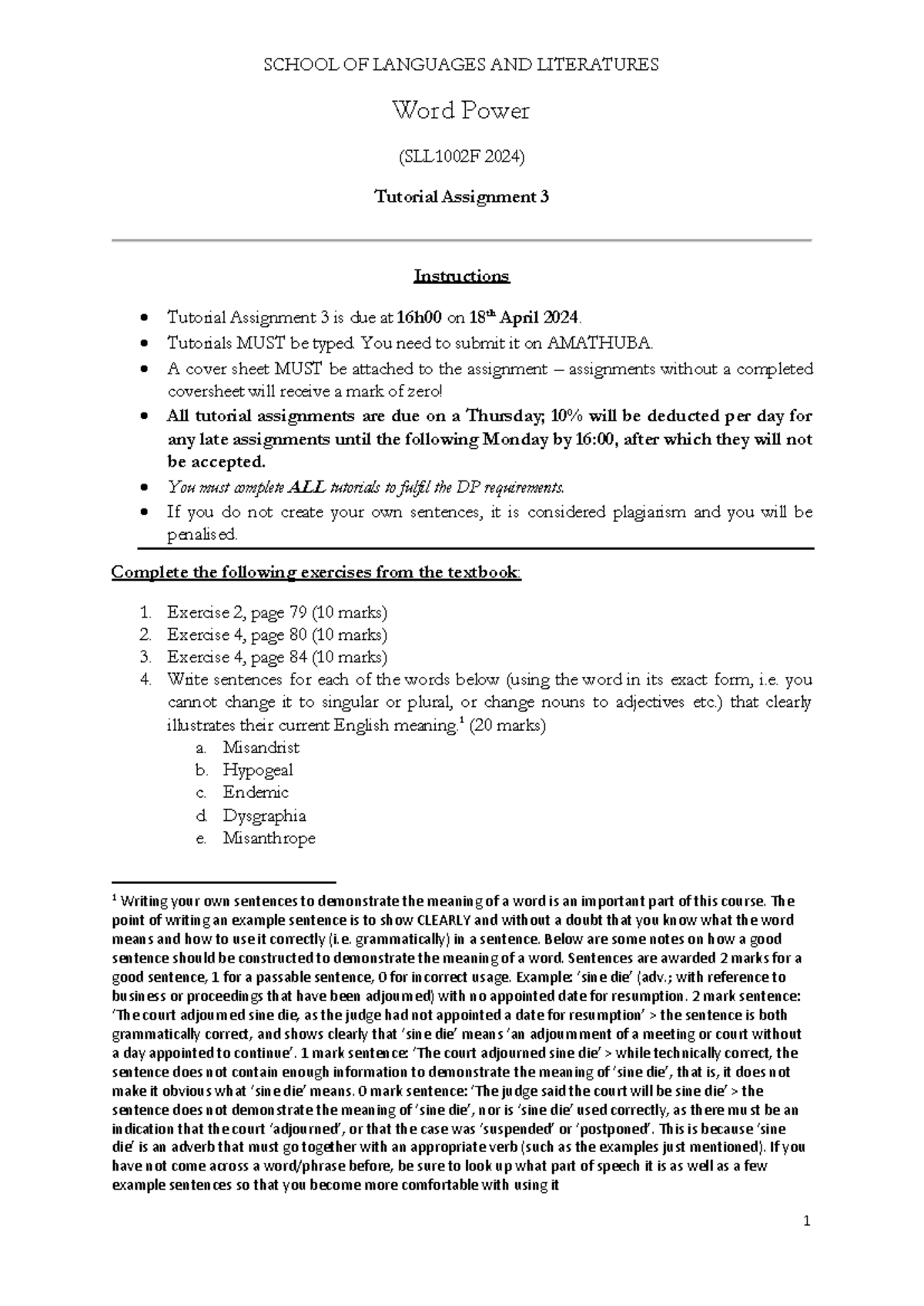 Tutorial Assignment 3 2024 - 1 SCHOOL OF LANGUAGES AND LITERATURES Word Power (SLL1002F 2024 ...