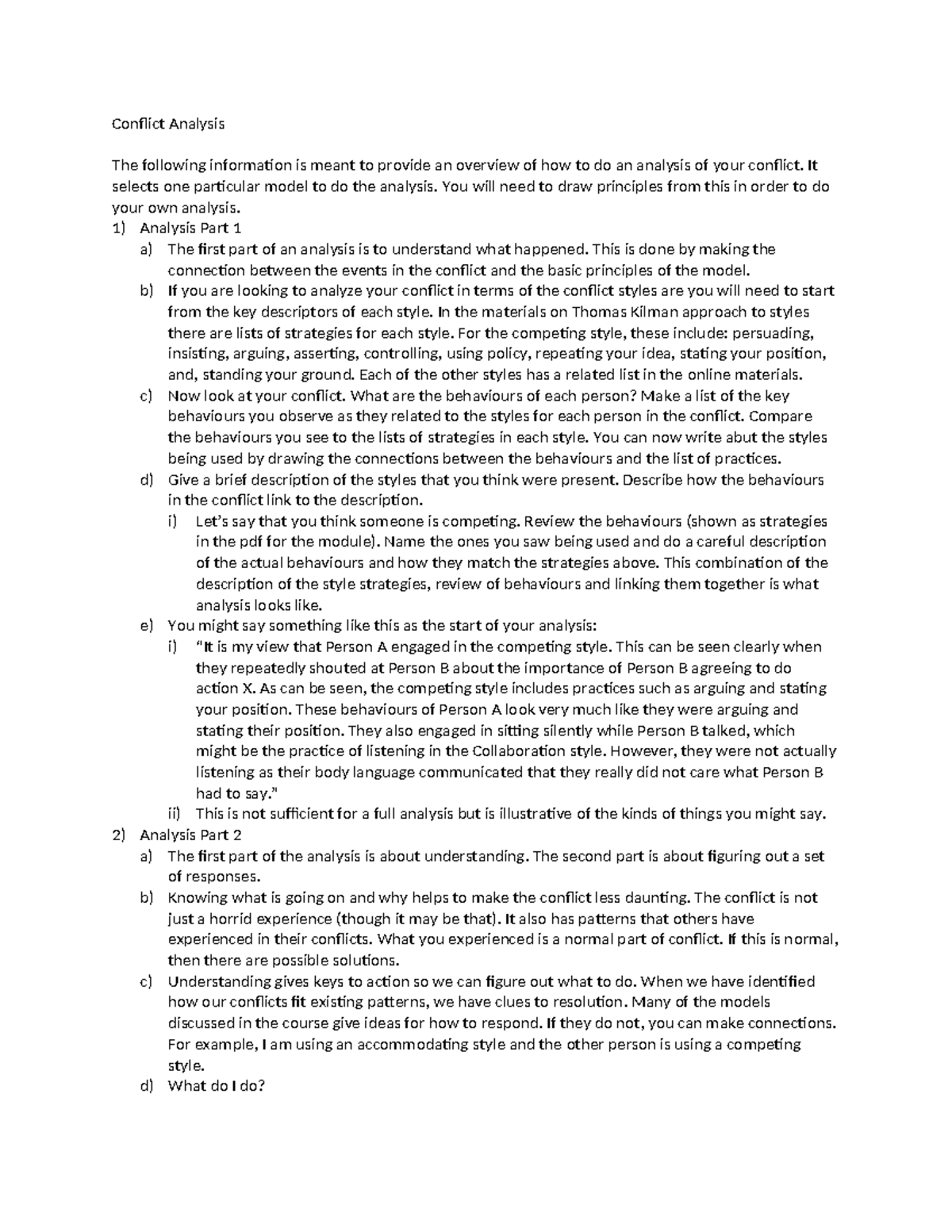 How to do analysis - Conflict Analysis The following information is ...