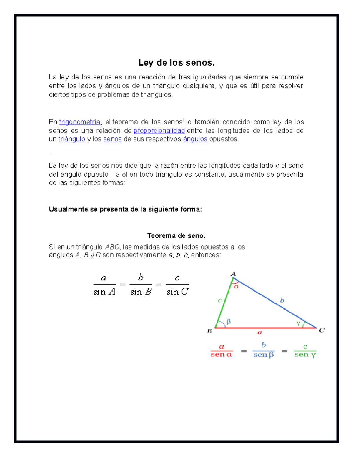 Katty-LEY DE LOS Senos - tarea - Ley de los senos. La ley de los senos ...