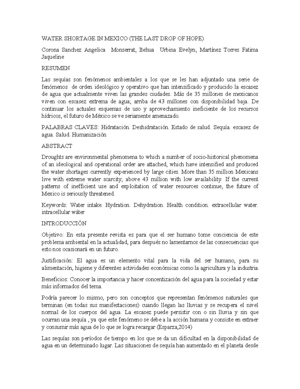 Escasez DE AGUA EN Mèxico revis (2) (1) - WATER SHORTAGE IN MEXICO (THE ...