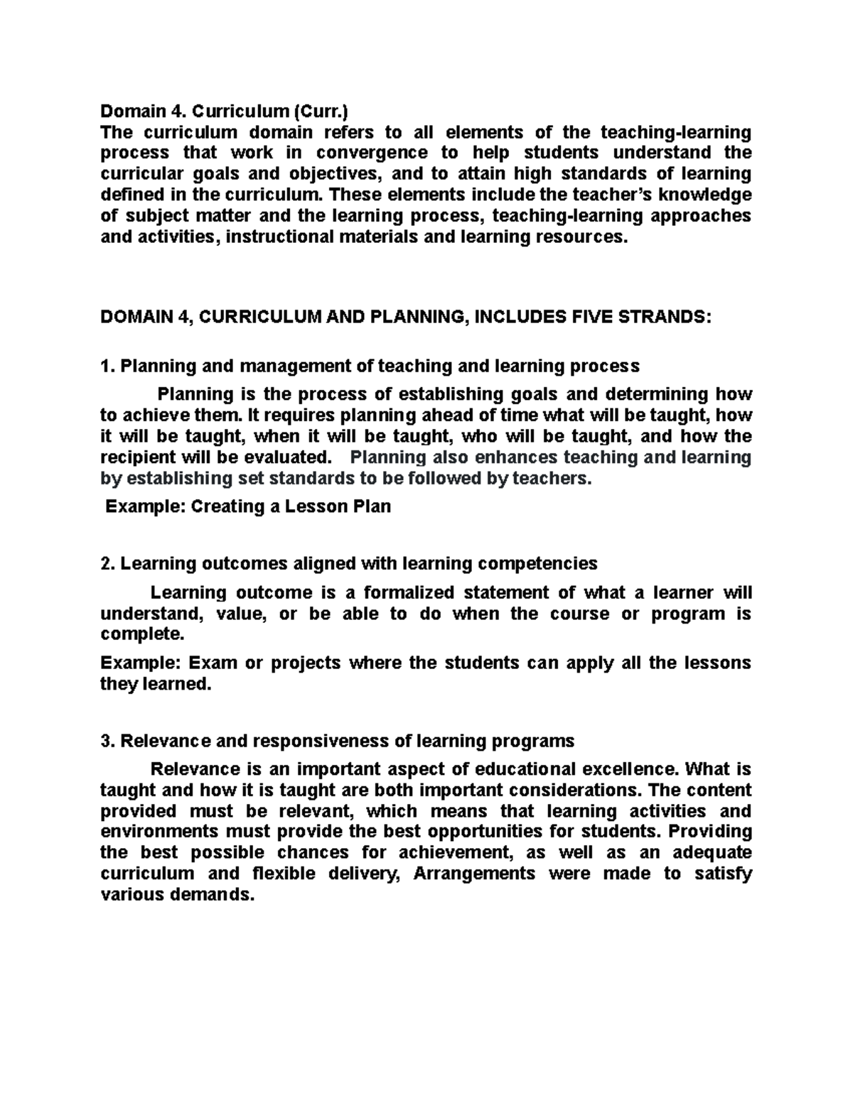 Domain 4 - Domain 4. Curriculum (Curr.) The curriculum domain refers to ...