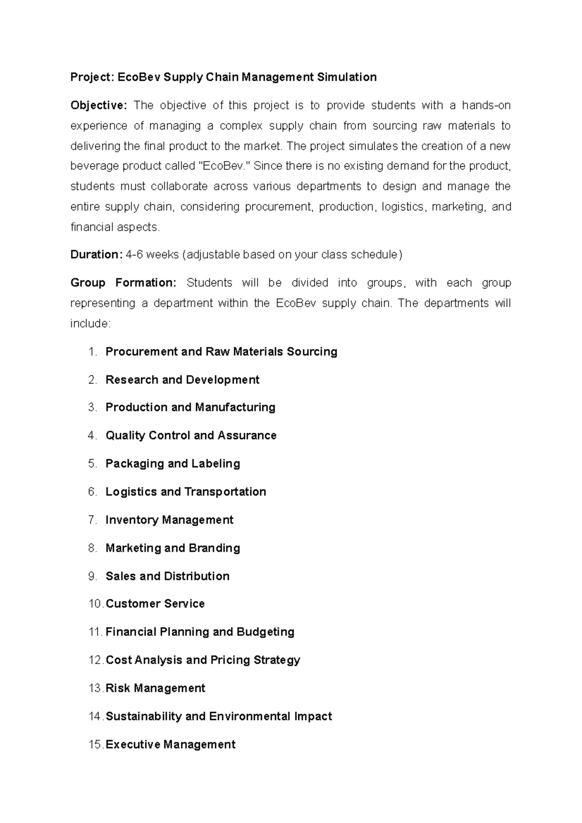 Project Eco Bev Supply Chain Management Simulation - Project: EcoBev ...