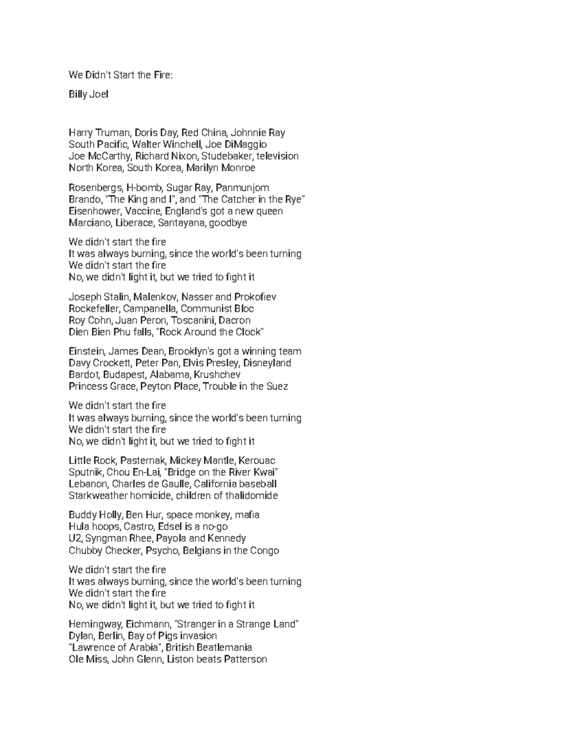 We+Didnt+Start+the+Fire+Lyrics - We Didn’t Start the Fire: Billy Joel ...