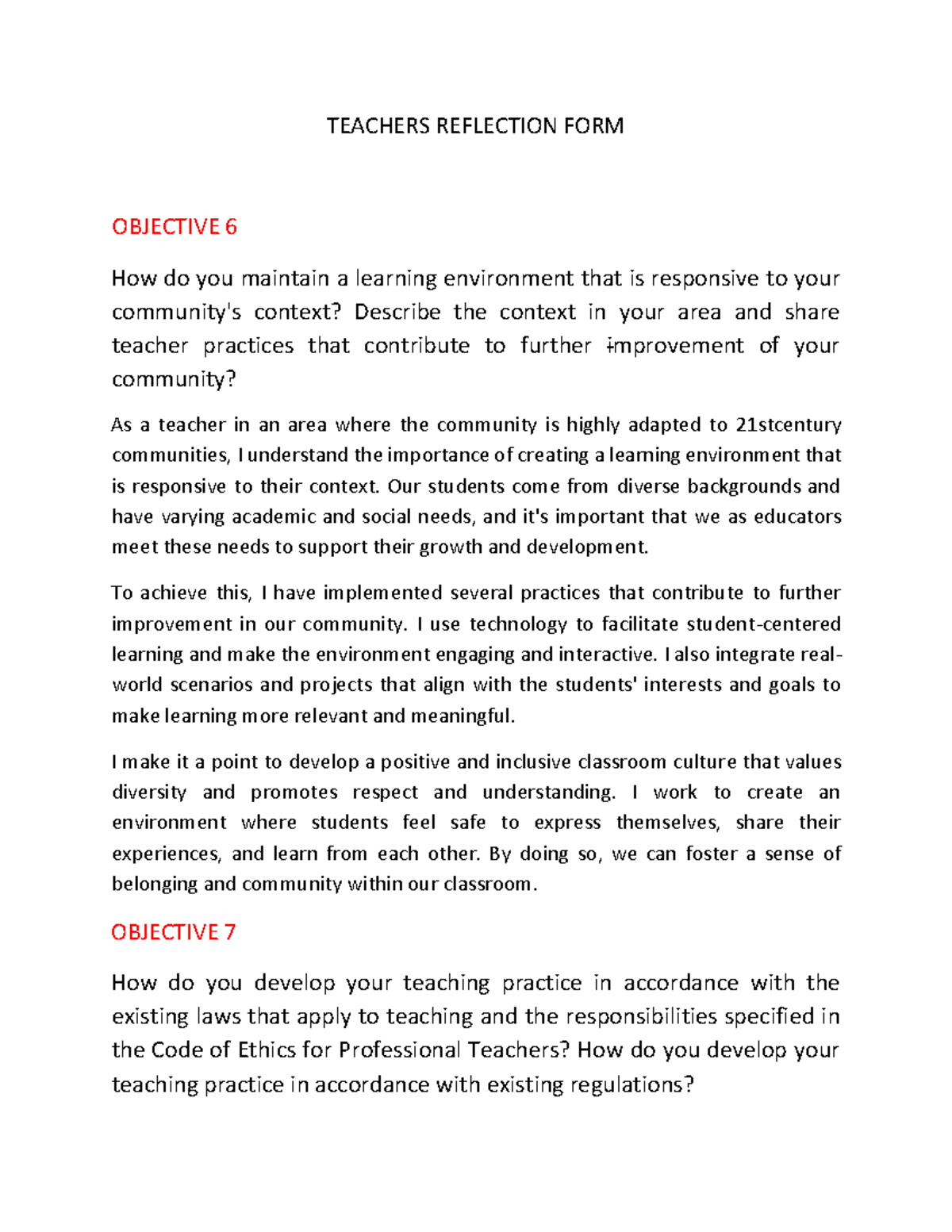 .trashed-1716986548-TRF CITY - TEACHERS REFLECTION FORM OBJECTIVE 6 How ...