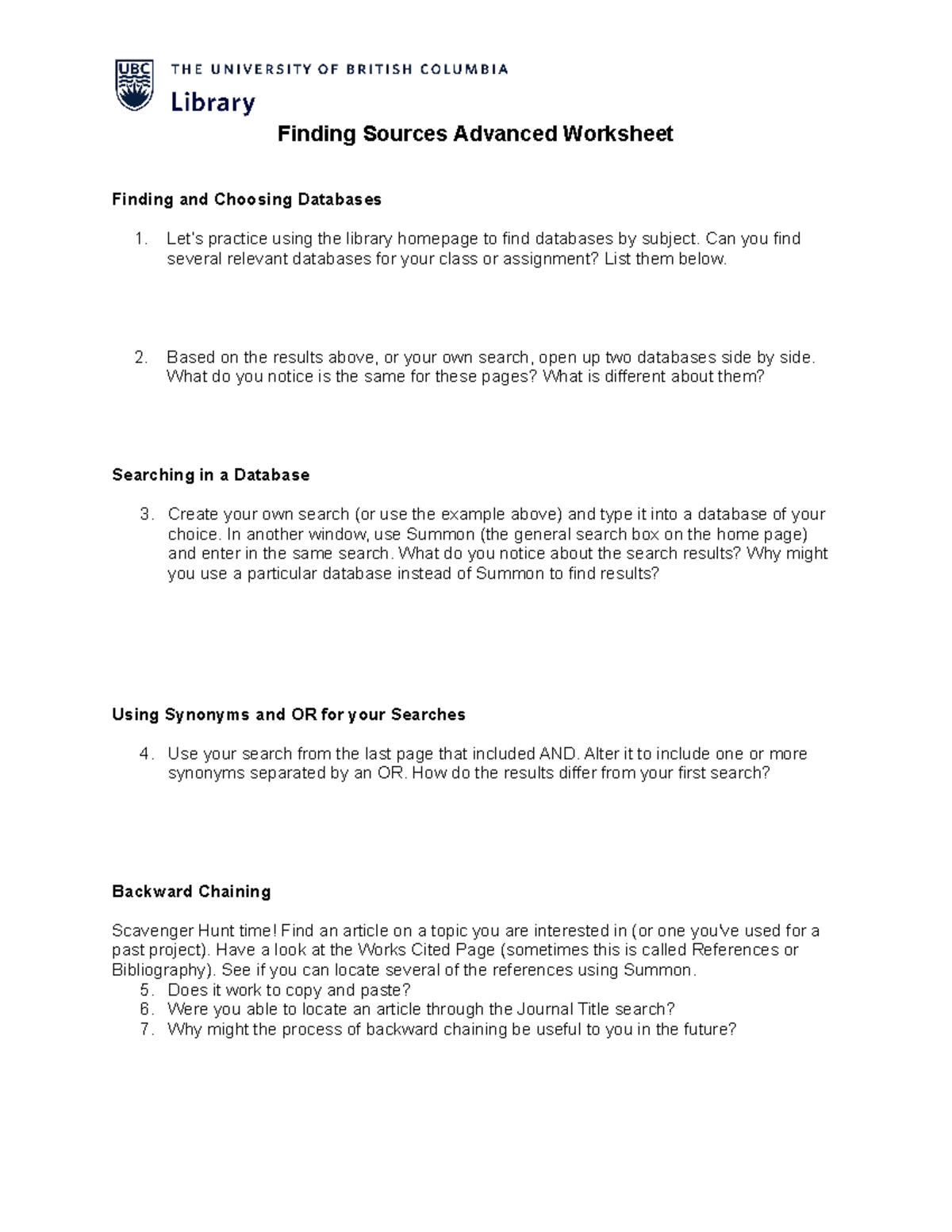 Finding Sources Advanced Worksheet - Finding Sources Advanced Worksheet ...