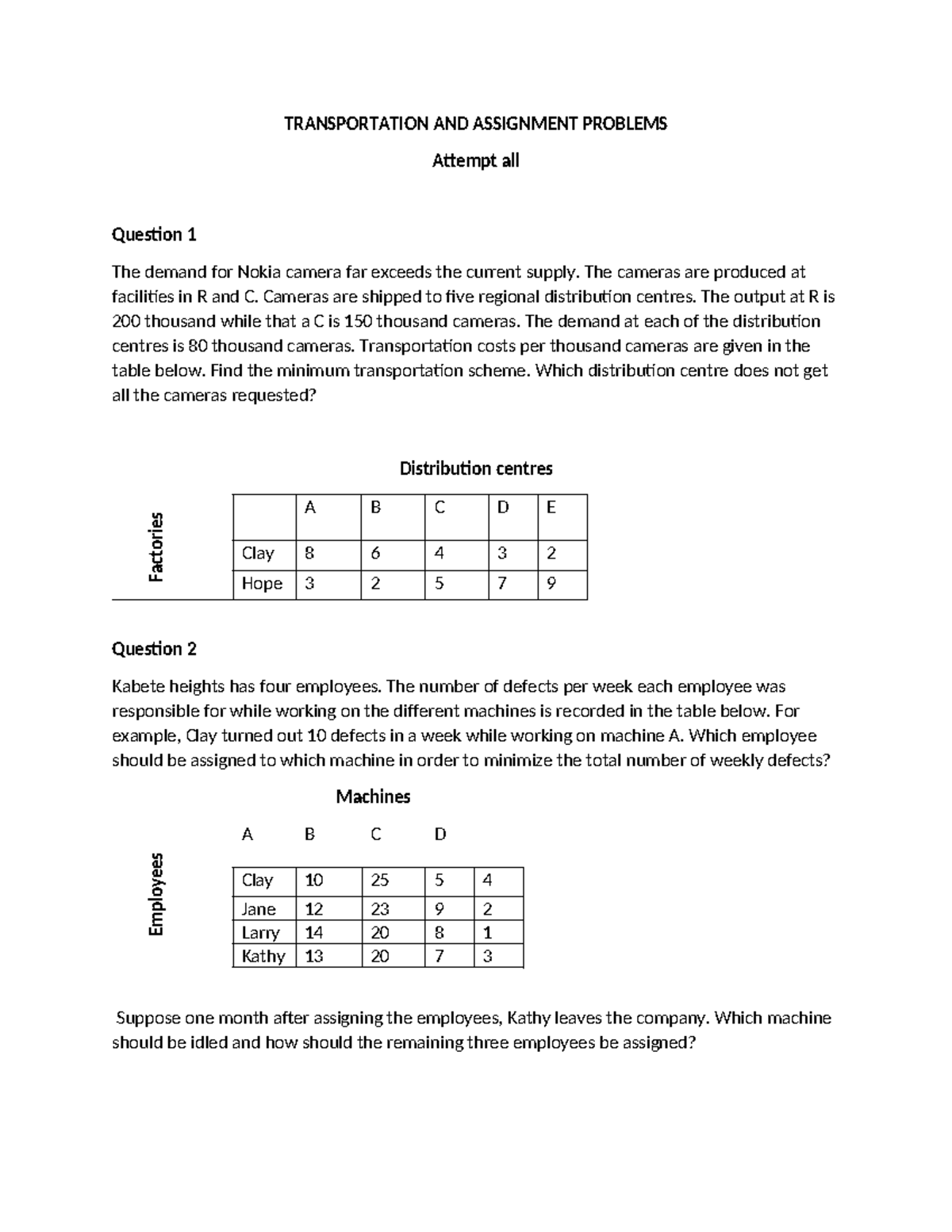 Transportation and Assignment problems - TRANSPORTATION AND ASSIGNMENT ...
