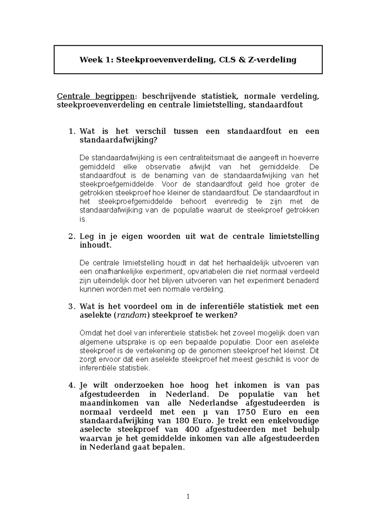 Werkgroepoefening Onderzoeksmethoden Week 1 opgaven - Week 1 ...