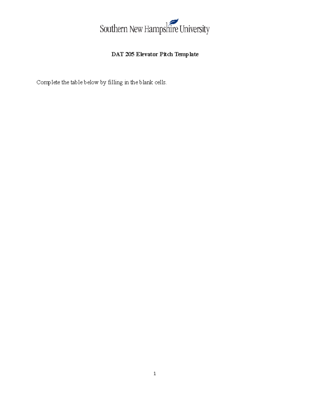 DAT 205 Elevator Pitch Template 2 - DAT 205 Elevator Pitch Template ...