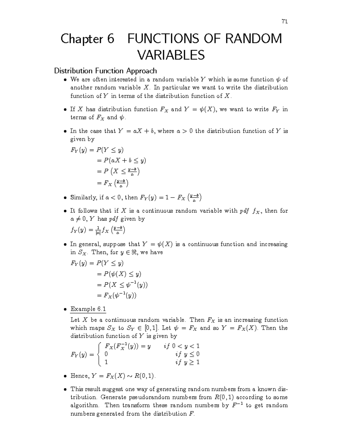 6 Functions Of RV - Lecture note - Chapter 6 FUNCTIONS OF RANDOM ...