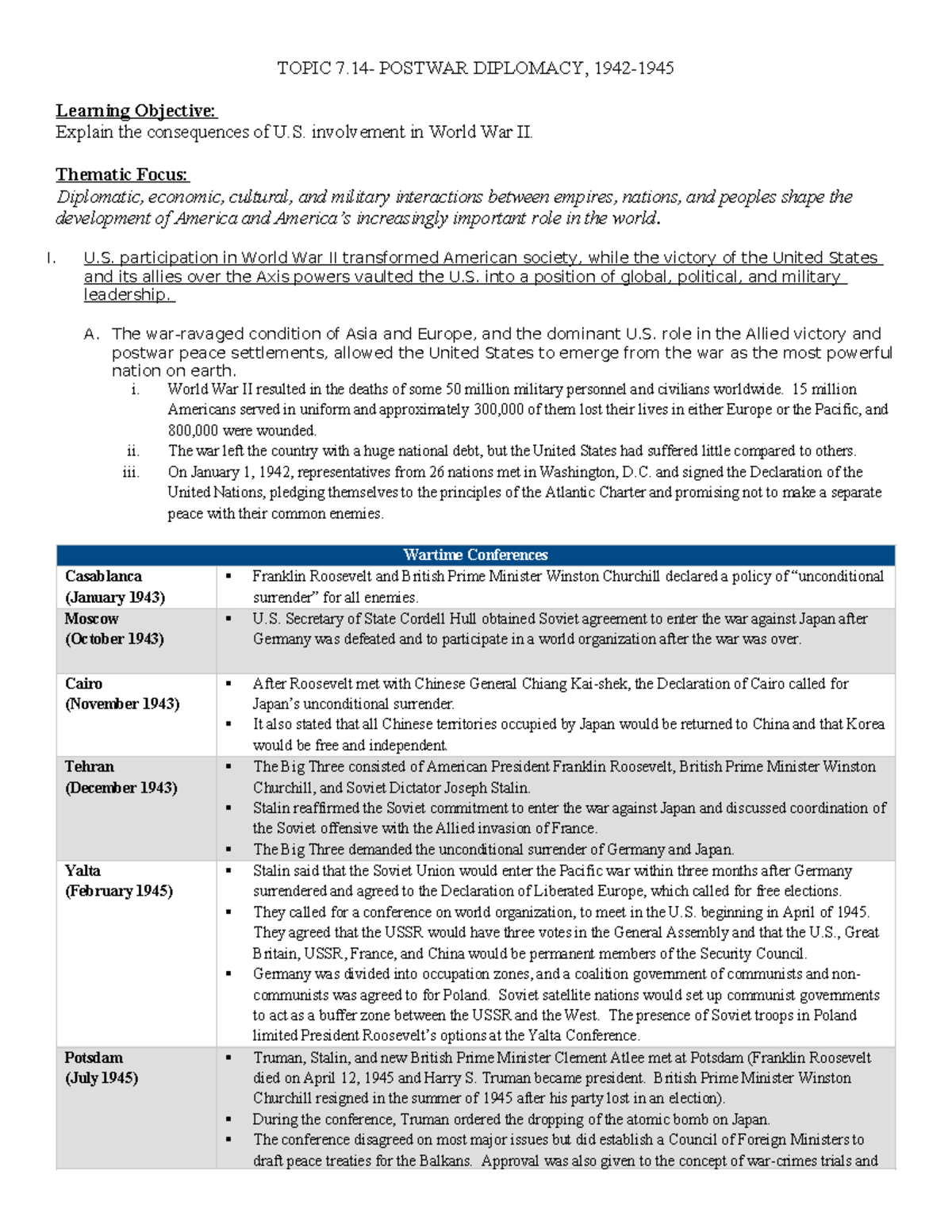 Topic 7.14-Post WWII Diplomacy Notes - TOPIC 7- POSTWAR DIPLOMACY, 1942 ...