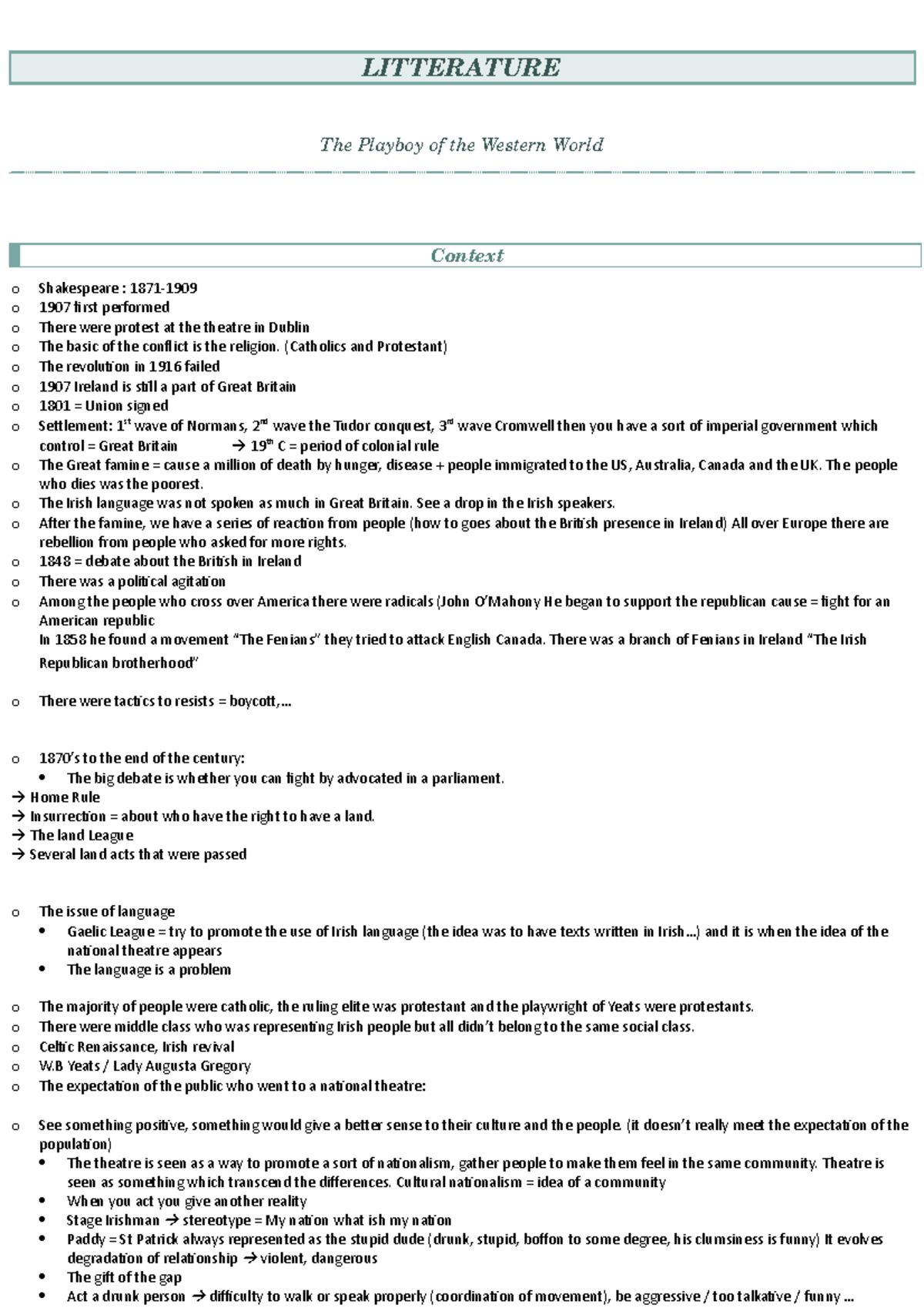 Litterature The Playboy of the Western World - LITTERATURE The Playboy ...