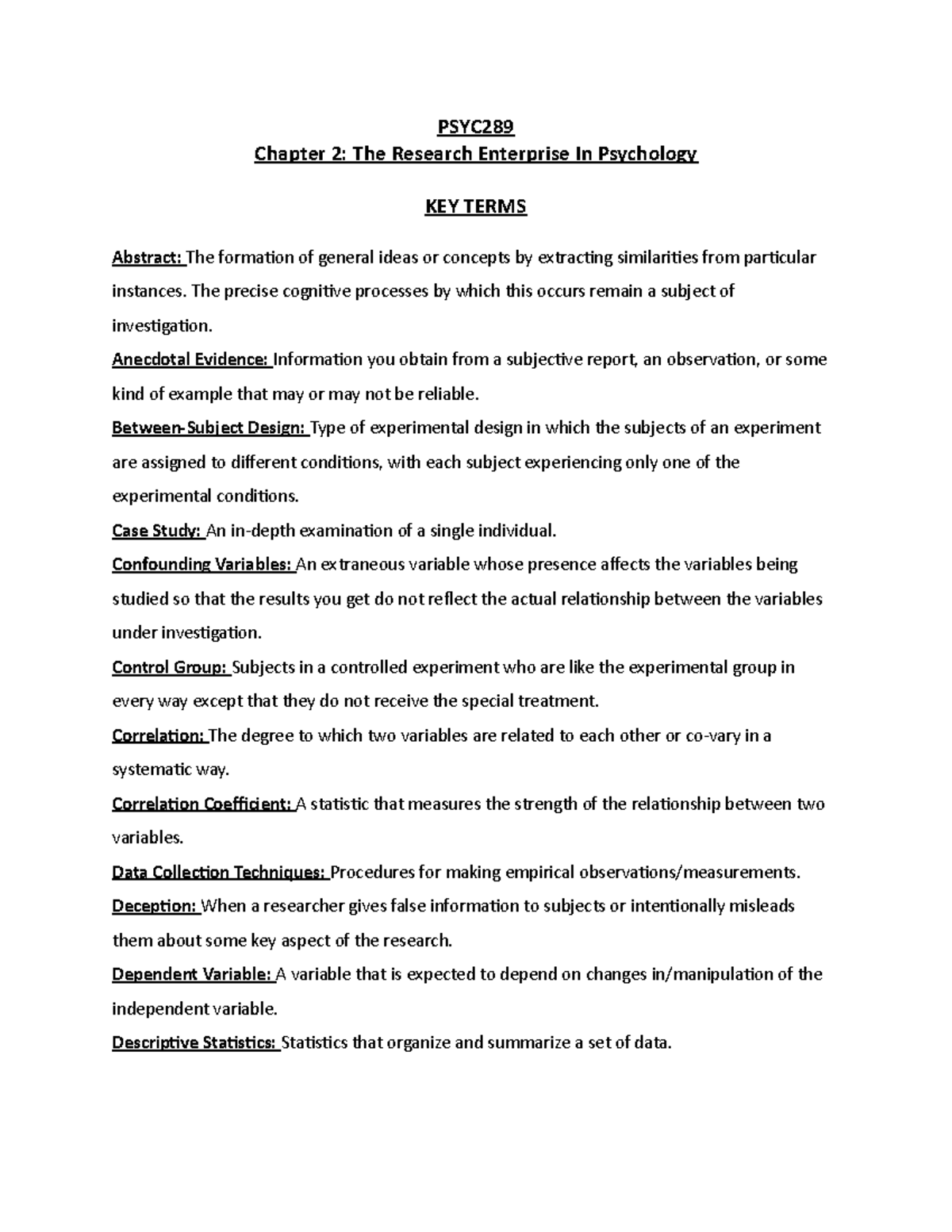 PSYC 289; Unit Two Study - PSYC Chapter 2: The Research Enterprise In ...