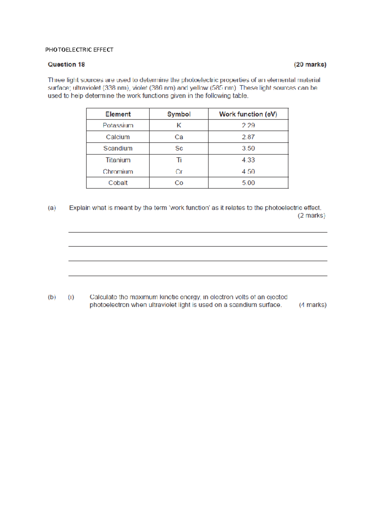 Photoelectric Effect - Ausmat practice questions for physics ...