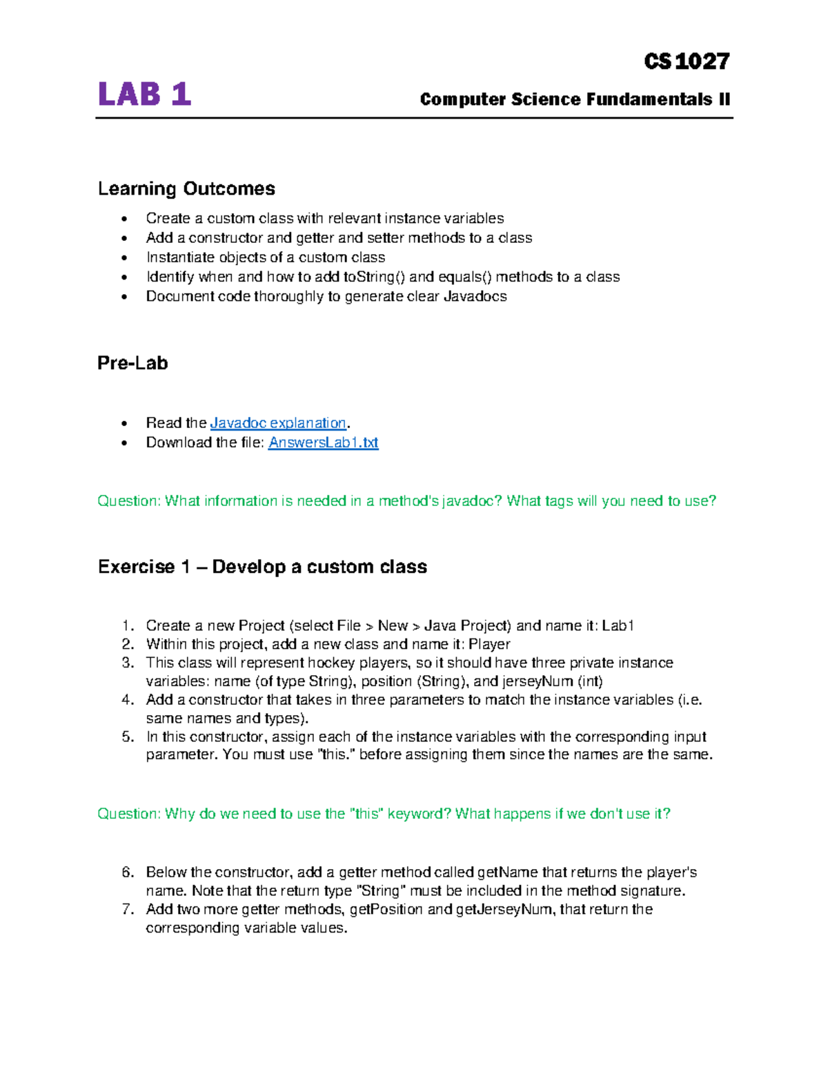 Lab1 - Those are like instructons on lab1 - LAB 1 Computer Science Fundamentals II Learning ...
