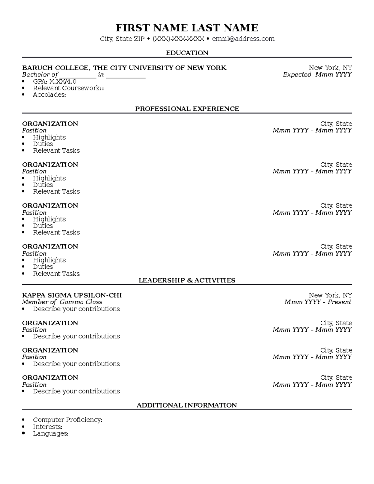 Resume Template - Read the title - FIRST NAME LAST NAME City, State ZIP ...