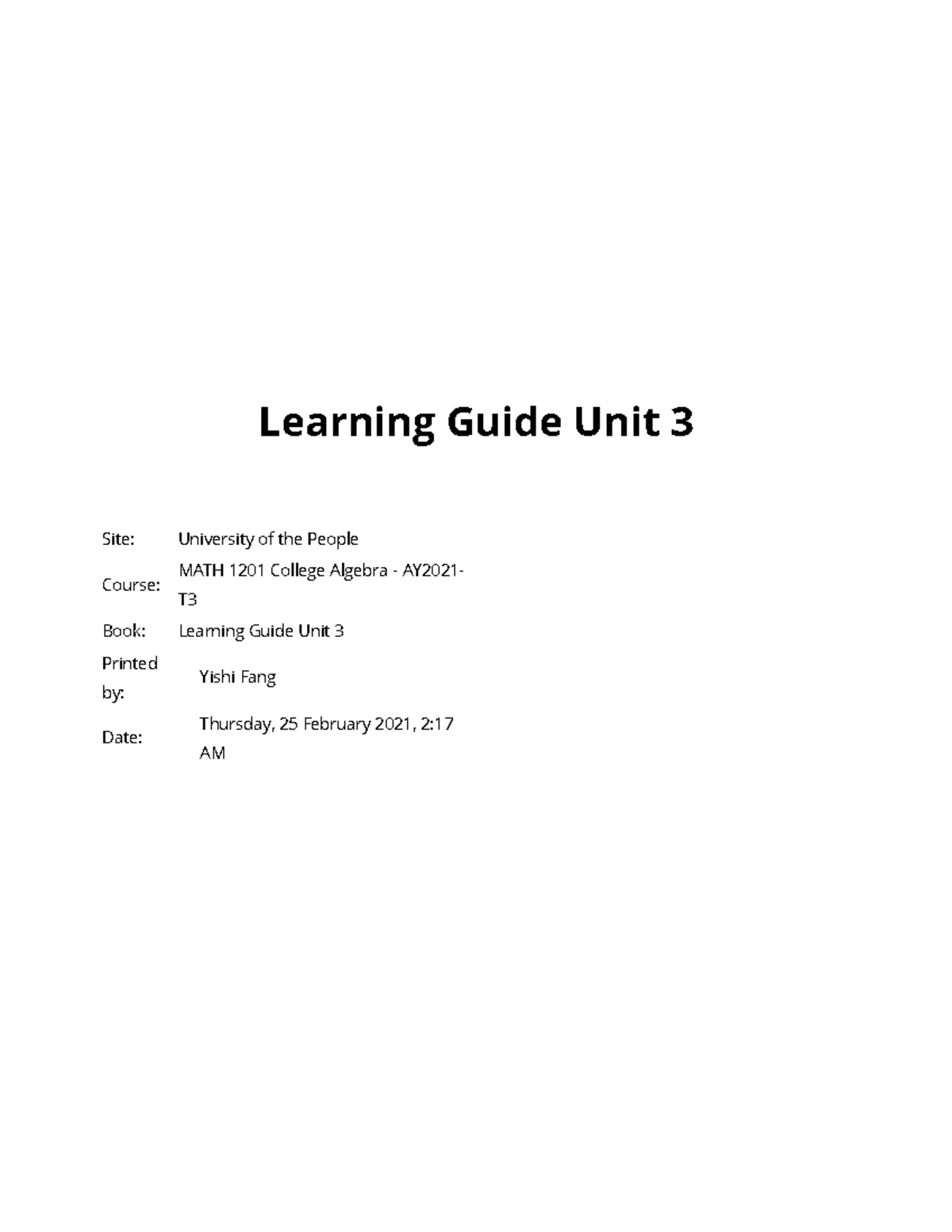 MATH 1201 Learning Guide Unit 3 - Learning Guide Unit 3 Site: University of the People Course ...