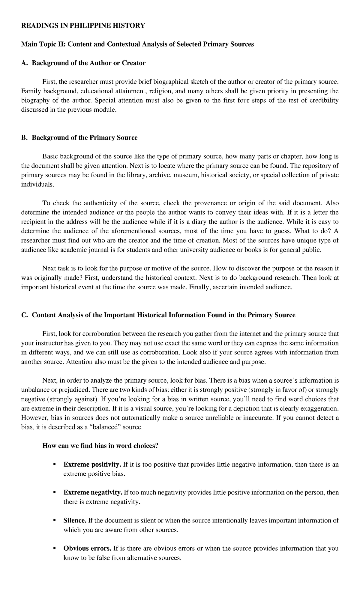 Main Topic II - Content and Contextual Analysis of Selected Primary ...