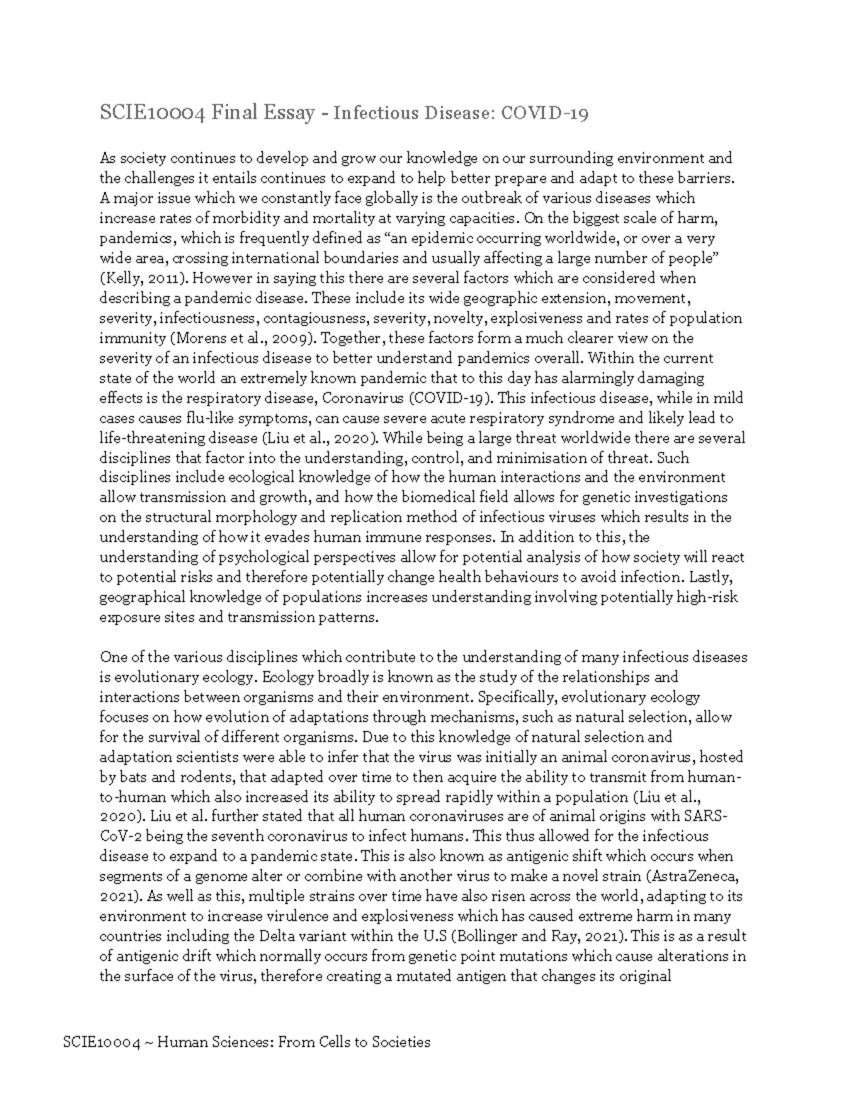 SCIE10004 Final Essay - H2B Mark on Assignment - SCIE10004 Final Essay ...