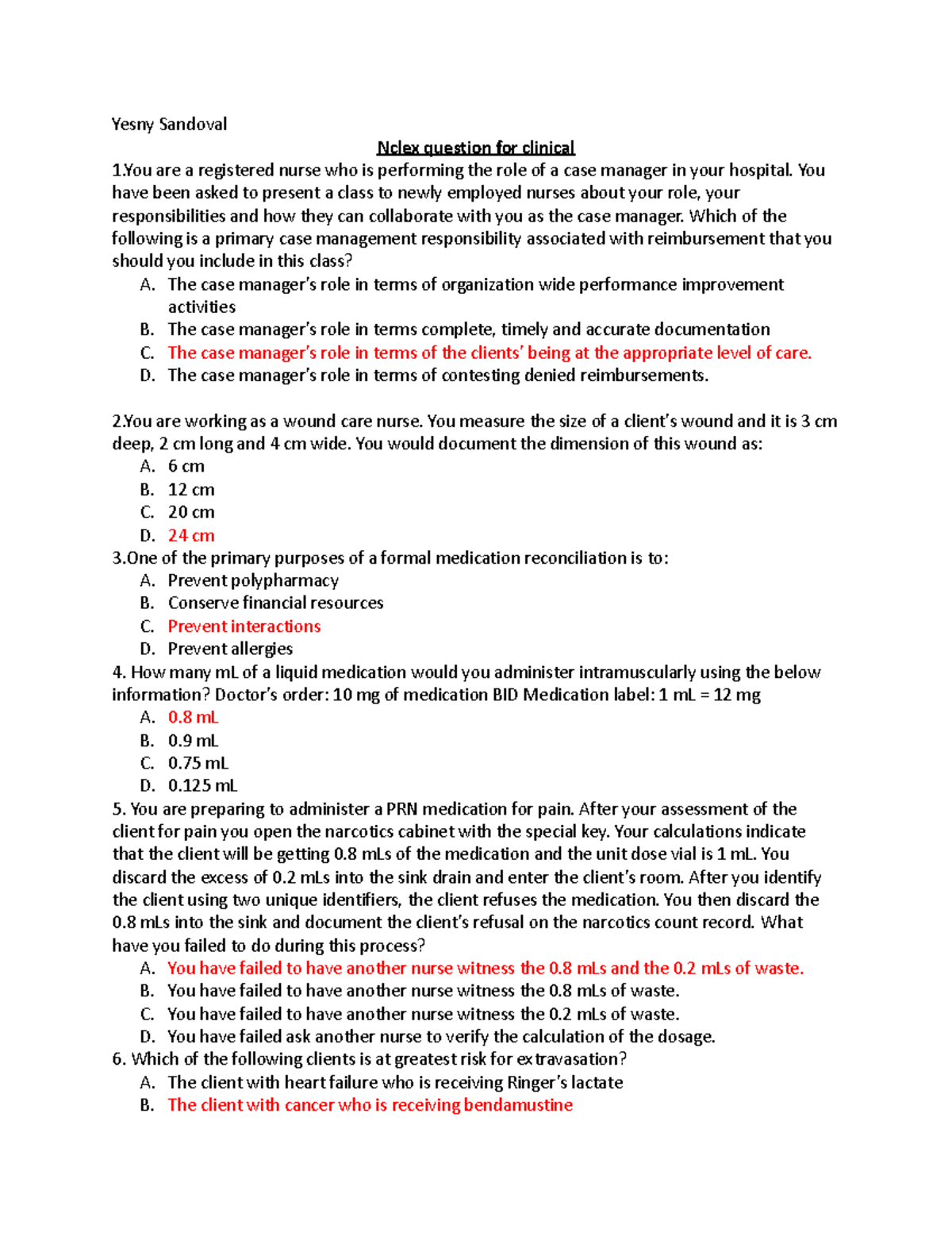 Nclex review questions - Yesny Sandoval Nclex question for clinical 1 ...